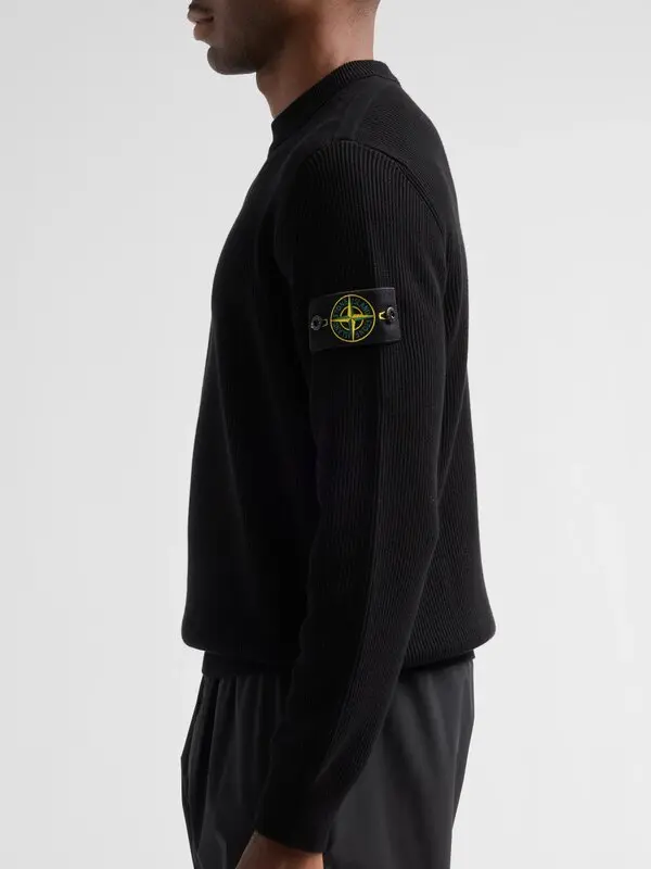 Stone Island Rib-knit Cotton Crewneck Sweatshirt - Black