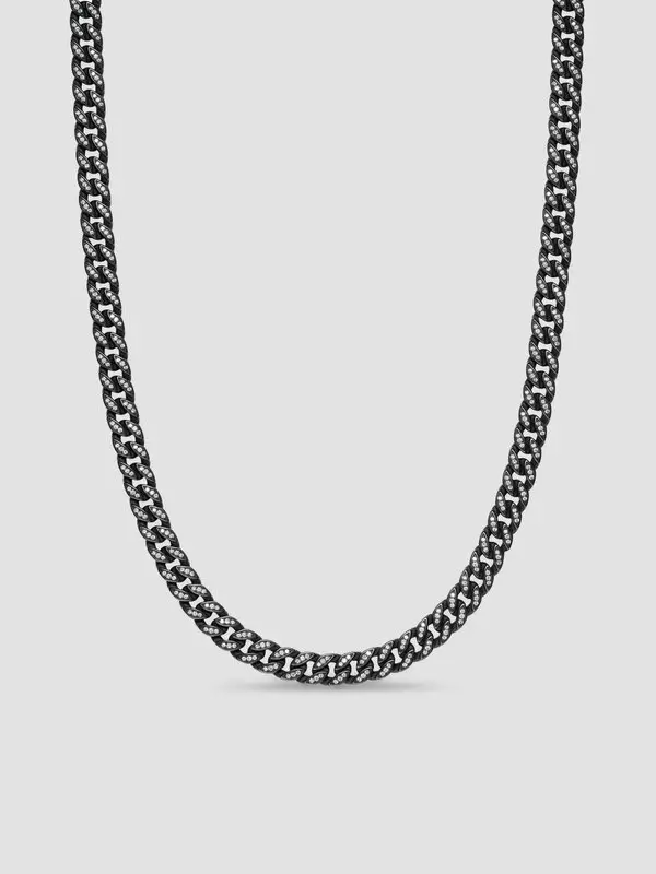 David Yurman Curb Chain Necklace In Black Titanium - Diamond