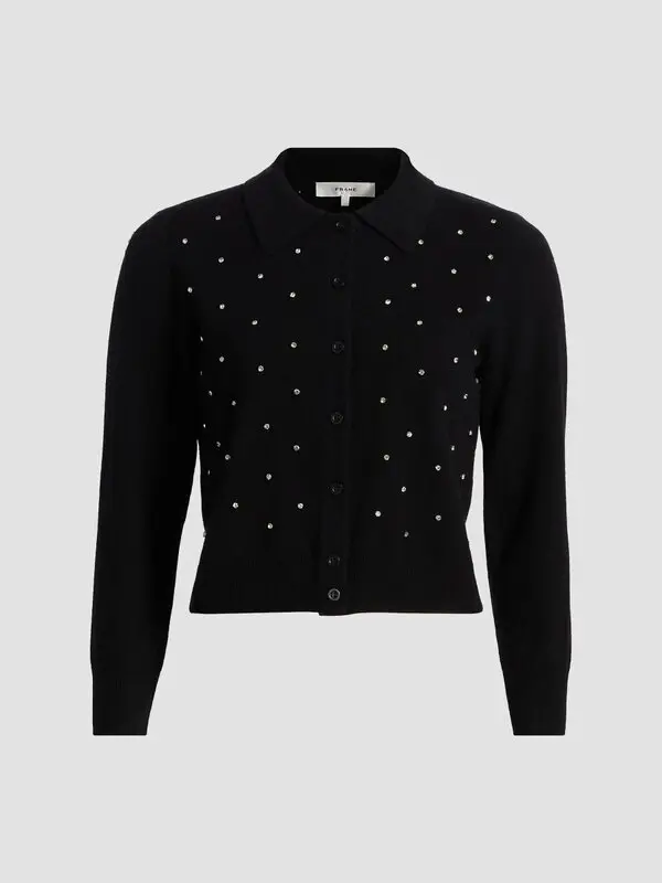 FRAME Rhinestone Wool-cashmere Cardigan - Black