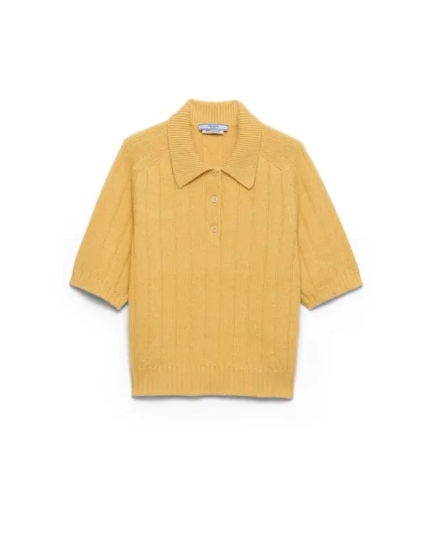 Prada Re-cashmere Short-sleeve Polo Sweater