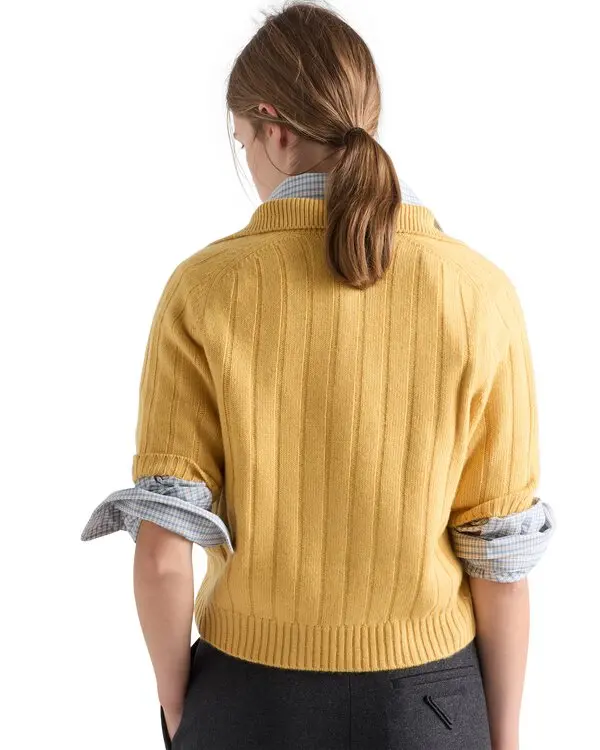 Prada Re-cashmere Short-sleeve Polo Sweater