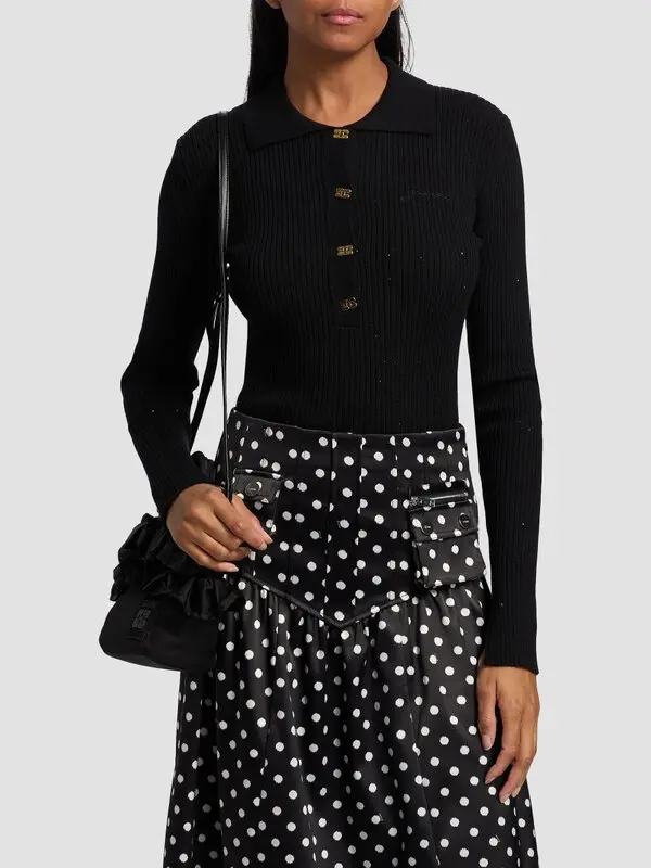 GANNI Fine Sequin Wool-blend Polo Sweater