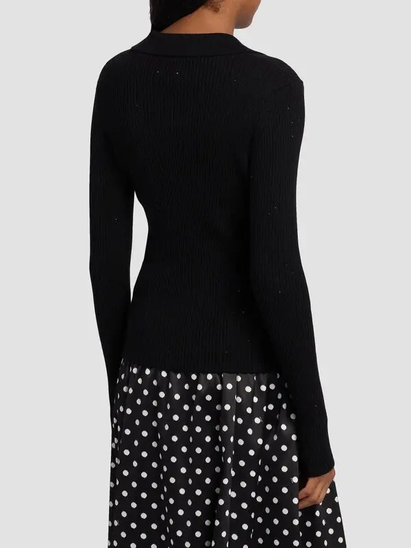 GANNI Fine Sequin Wool-blend Polo Sweater
