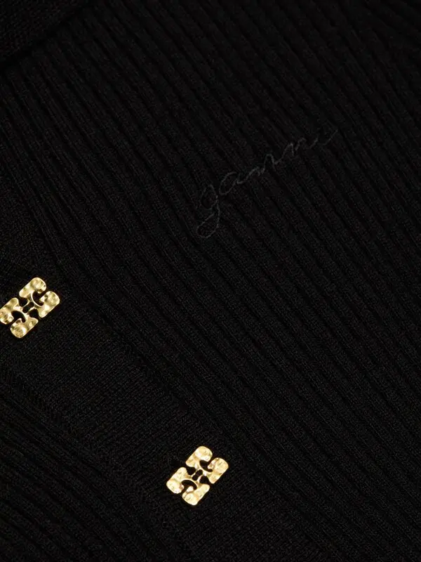 GANNI Fine Sequin Wool-blend Polo Sweater