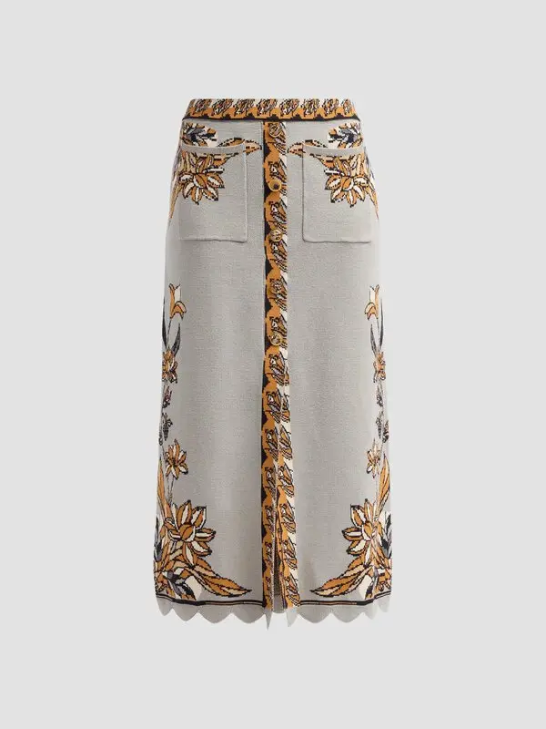 Farm Rio Stained Glass Beauty Knit Midi Skirt