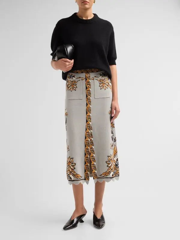 Farm Rio Stained Glass Beauty Knit Midi Skirt