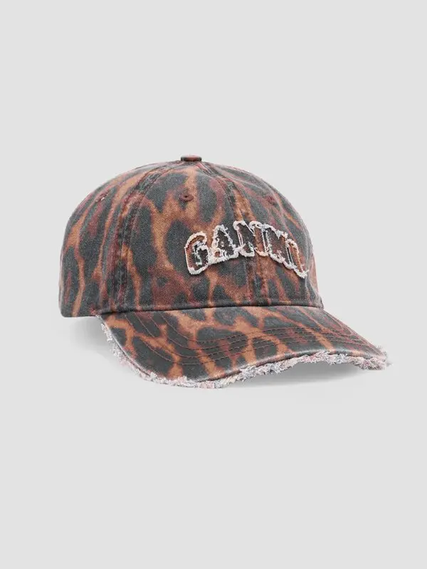 GANNI Ocelot Leopard Printed Washed Cotton Baseball Hap - Rawhide