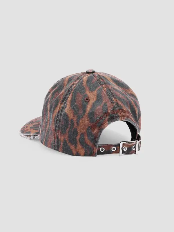 GANNI Ocelot Leopard Printed Washed Cotton Baseball Hap