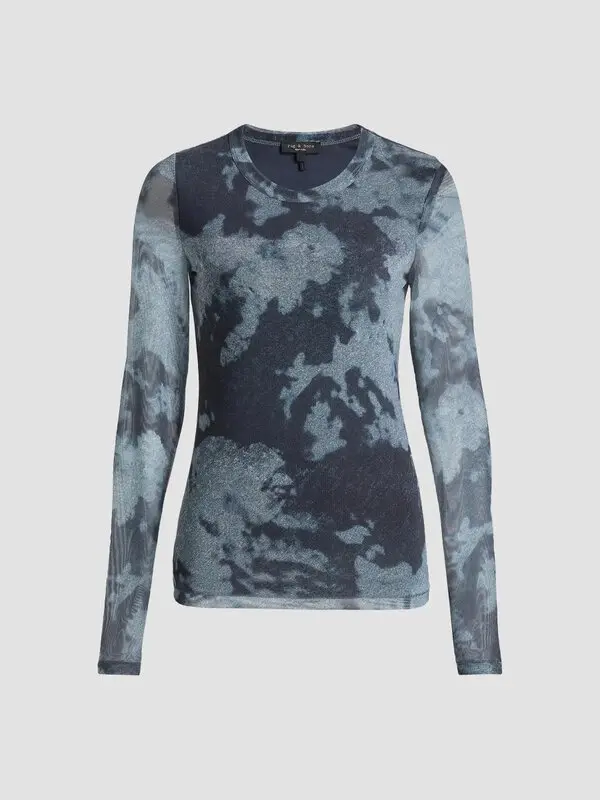 Rag & Bone Yana Printed Mesh Long-sleeve Top