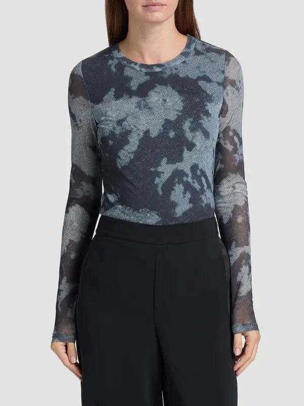 Rag & Bone Yana Printed Mesh Long-sleeve Top