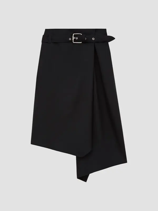 Loewe Asymmetric Belted Leather A-line Midi-skirt - Black