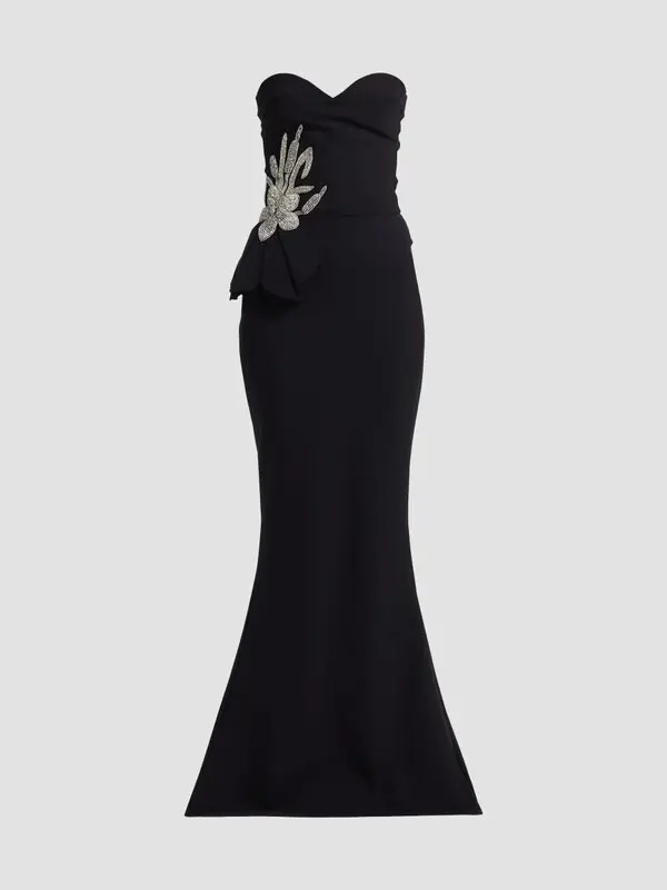 Chiara Boni La Petite Robe Grenawa Floral Beaded Strapless Gown