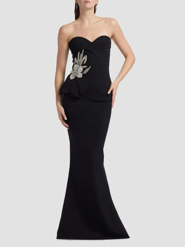 Chiara Boni La Petite Robe Grenawa Floral Beaded Strapless Gown