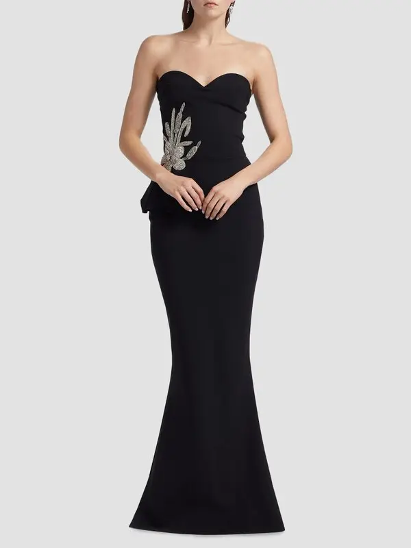 Chiara Boni La Petite Robe Grenawa Floral Beaded Strapless Gown