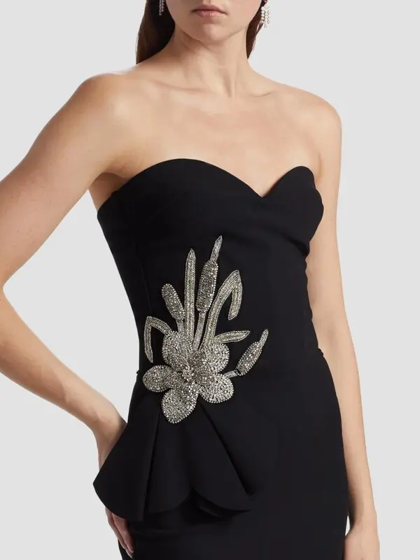 Chiara Boni La Petite Robe Grenawa Floral Beaded Strapless Gown