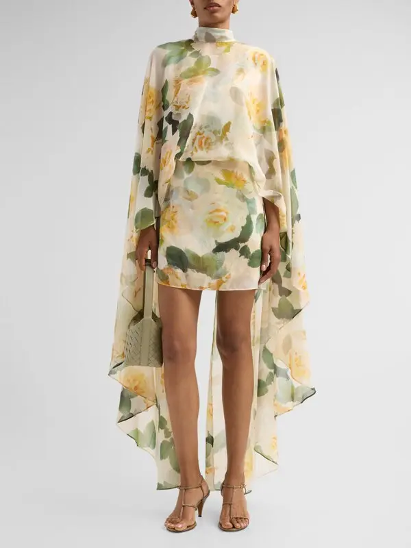 UNGARO Fiona Floral Cape Mini Dress