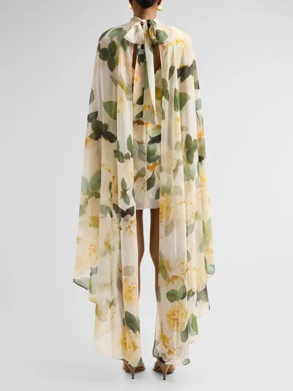 UNGARO Fiona Floral Cape Mini Dress
