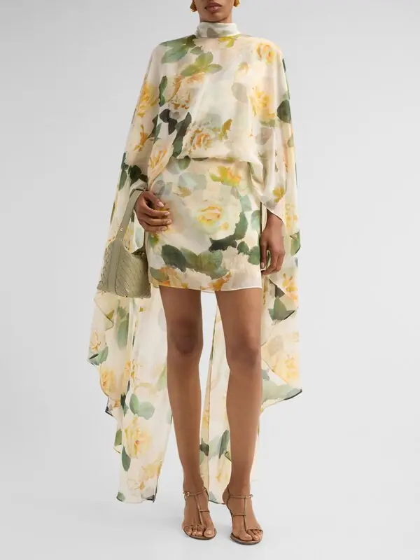 UNGARO Fiona Floral Cape Mini Dress