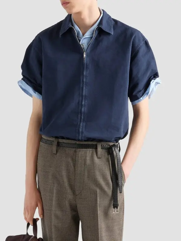 Prada Short-sleeved Cotton Zipper Shirt