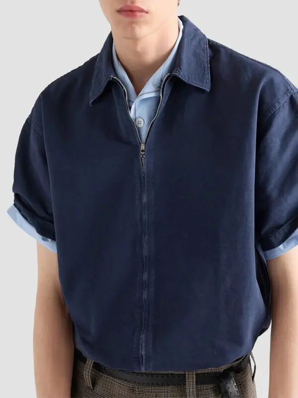 Prada Short-sleeved Cotton Zipper Shirt