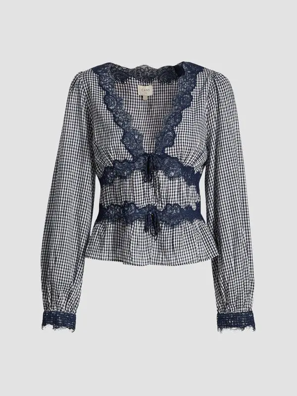 Cami Nyc Veredi Gingham Lace-trimmed Blouse