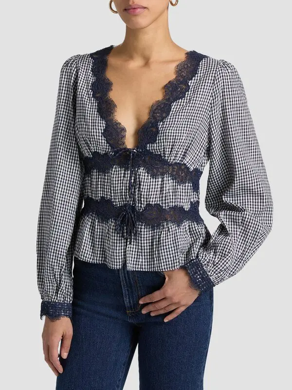 Cami Nyc Veredi Gingham Lace-trimmed Blouse