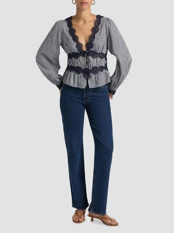 Cami Nyc Veredi Gingham Lace-trimmed Blouse