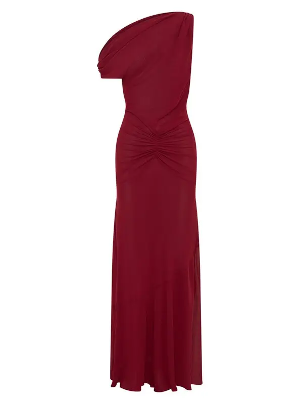 NICHOLAS THE LABEL Elza Asymmetric Off-the-shoulder Panelled Maxi Dress