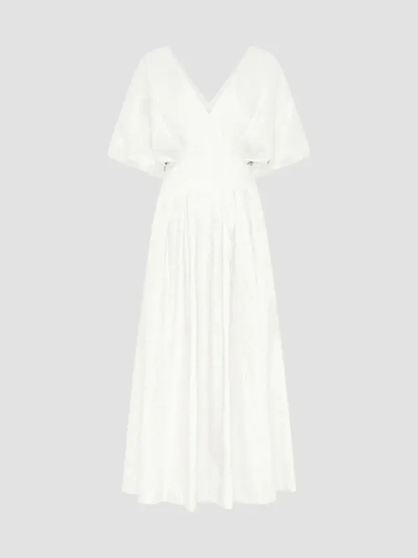 NICHOLAS THE LABEL Vicky Pleated Linen-blend Midi-dress