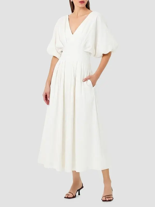 NICHOLAS THE LABEL Vicky Pleated Linen-blend Midi-dress