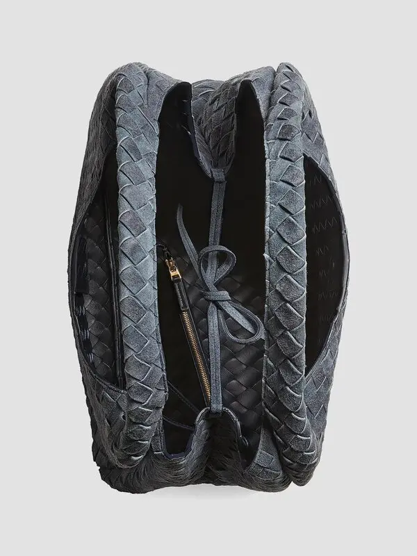 Bottega Veneta Campana Large Intrecciato Suede Shoulder Bag - Cloudy Indigo