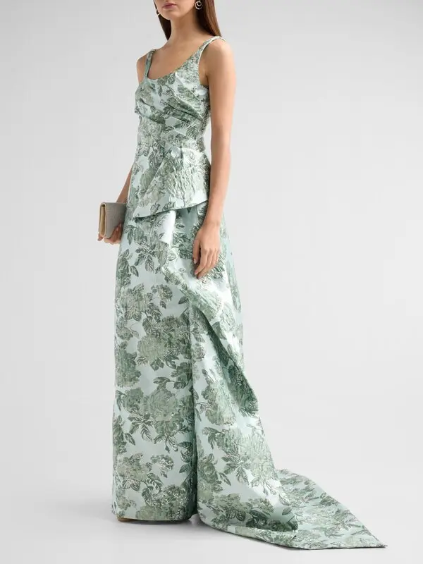 Pamella Roland Jacquard Draped Gown
