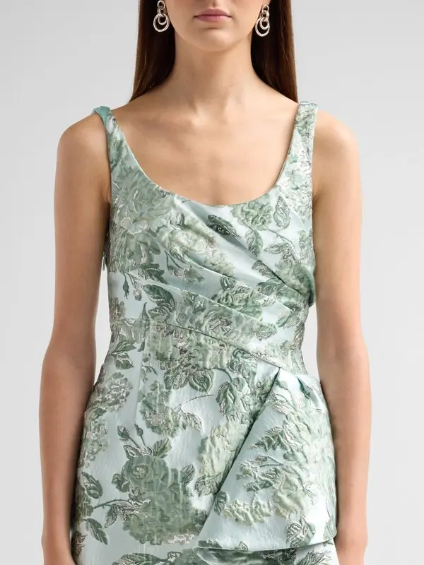 Pamella Roland Jacquard Draped Gown