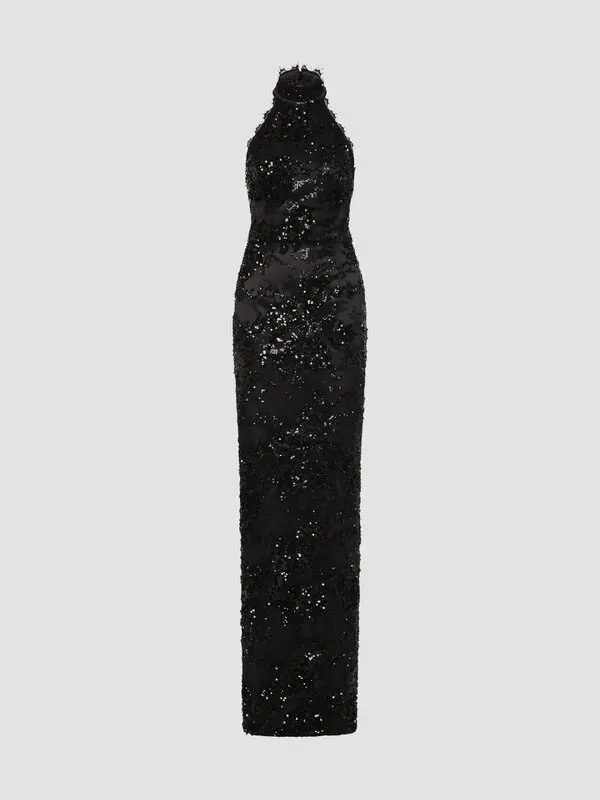 Rebecca Vallance Beau Sequined Halterneck Gown - Black