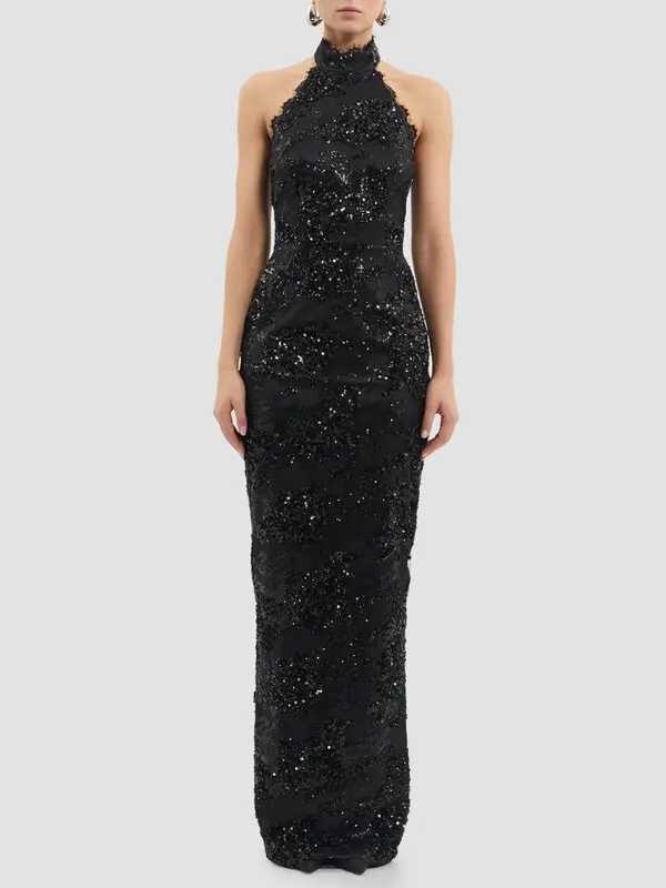 Rebecca Vallance Beau Sequined Halterneck Gown