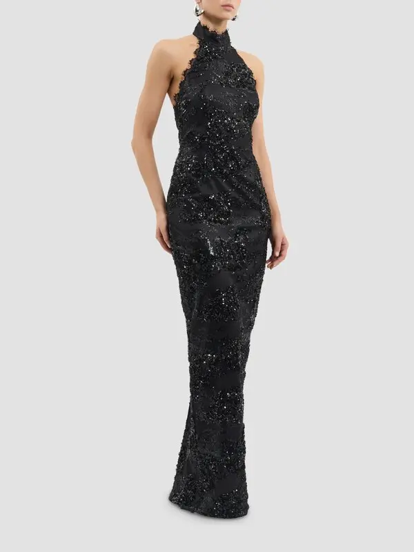Rebecca Vallance Beau Sequined Halterneck Gown