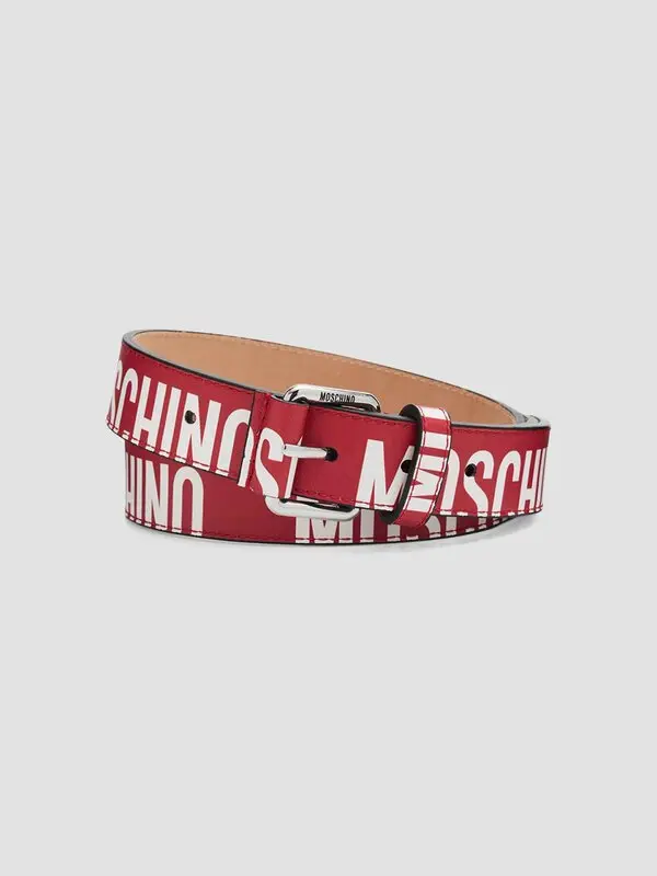 Moschino Logo Leather Belt - Red