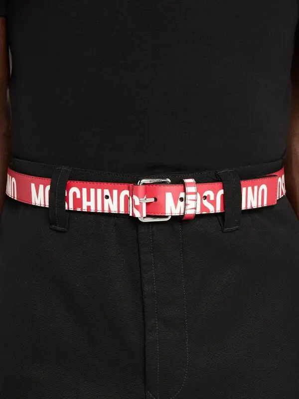 Moschino Logo Leather Belt - Red