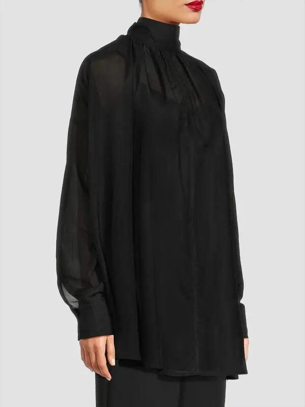UNDRA CELESTE Poet Cotton-silk Mock-neck Blouse
