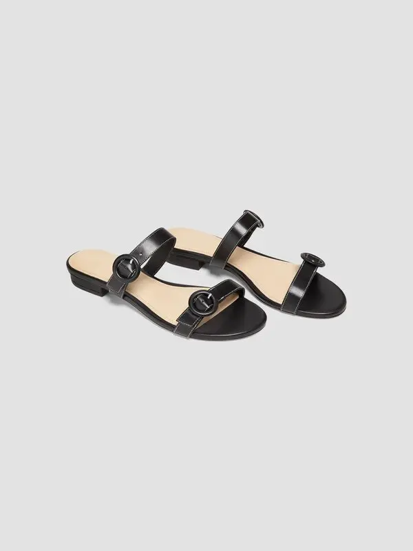 22ÉLEVÉ Double Buckle Leather Flat Sandals