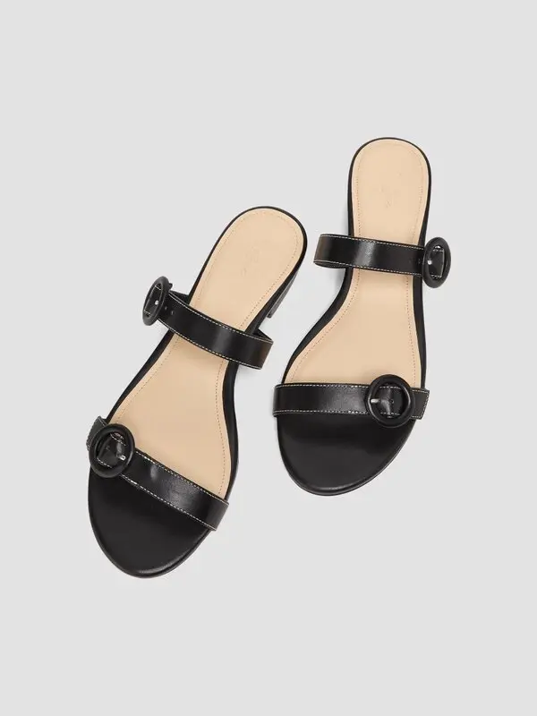 22ÉLEVÉ Double Buckle Leather Flat Sandals