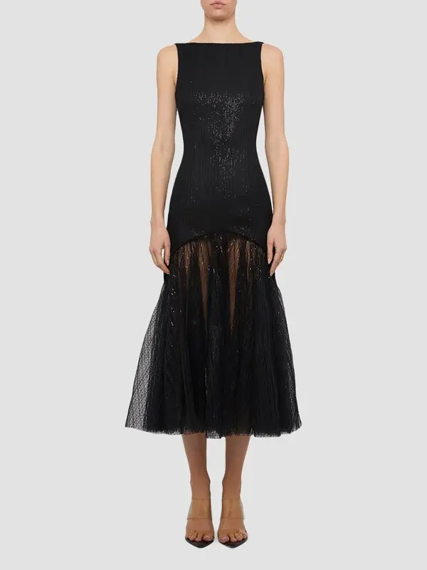 Prabal Gurung Boatneck Circle-hem Midi Dress