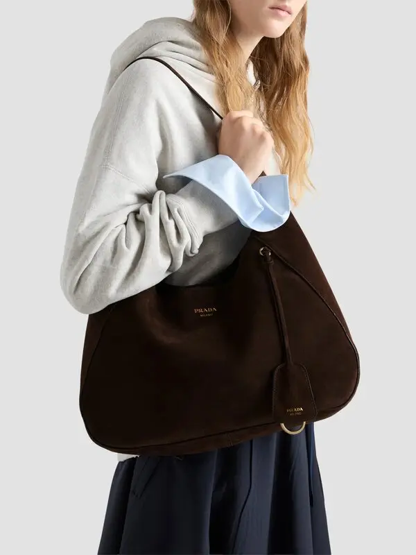Prada Boogie Large Suede Shoulder Bag - Brown