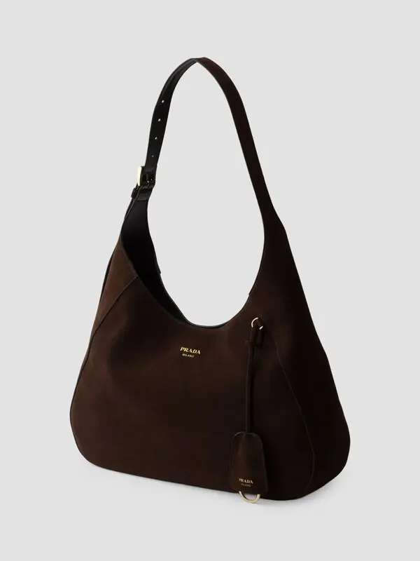 Prada Boogie Large Suede Shoulder Bag - Brown
