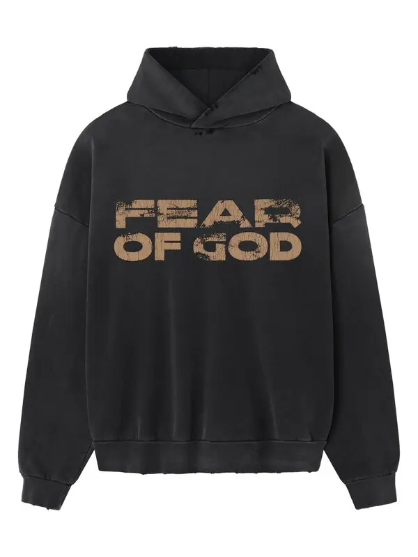 Fear Of God Logo Distressed Cotton Hoodie