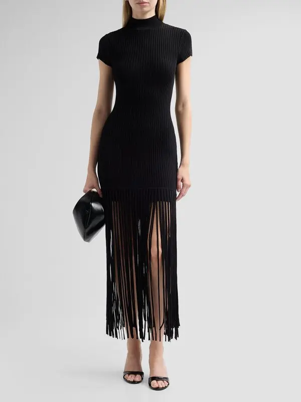 TOCCIN Jada Fringe Mock Turtleneck Midi Dress