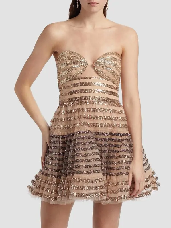 Bcbgmaxazria Sequined Striped Strapless Mini-dress