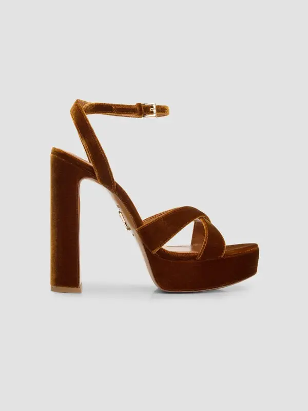 Retrofete Melodia 130mm Velvet Platform Sandals - Camel