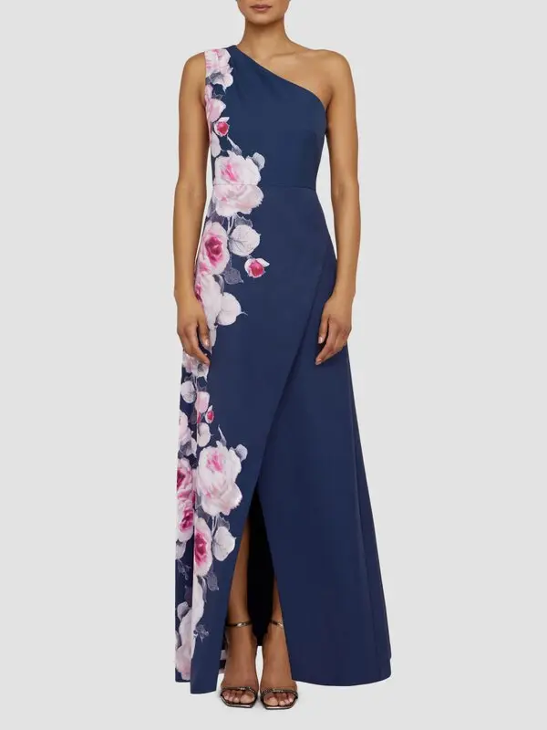 KAY UNGER Carissa Floral One-shoulder Gown
