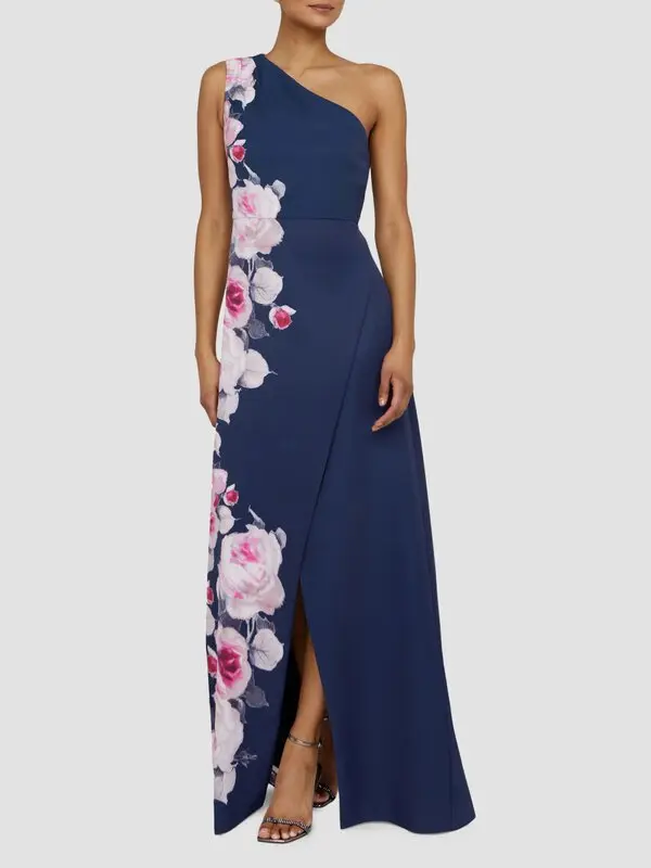 KAY UNGER Carissa Floral One-shoulder Gown